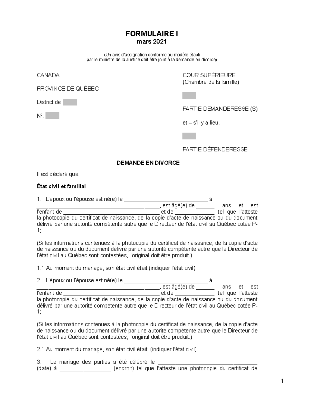 Modèle De Certificat De Divorce Demande De Formulaires | Cour D'appel