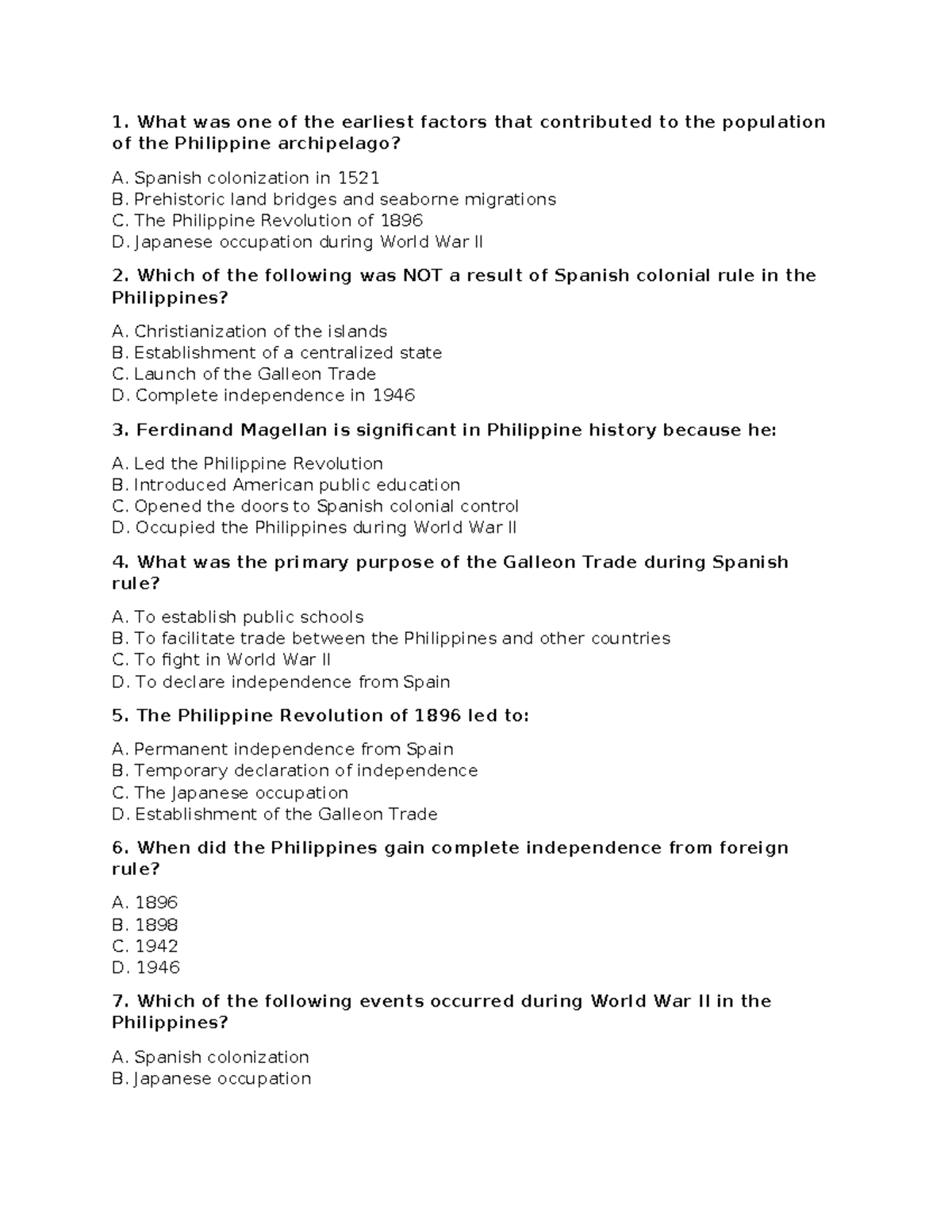 Aral Quiz: Historical Events in the Philippines (HIST101) - Studocu