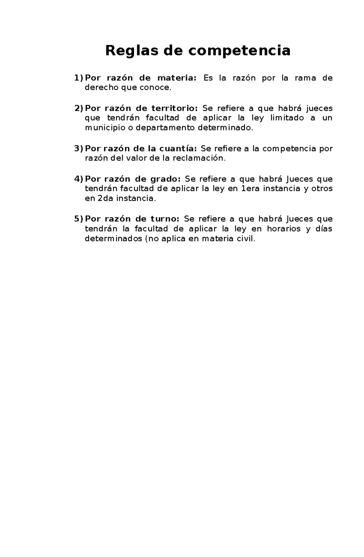 Reglas de Competencia en Derecho: PCYM - Studocu