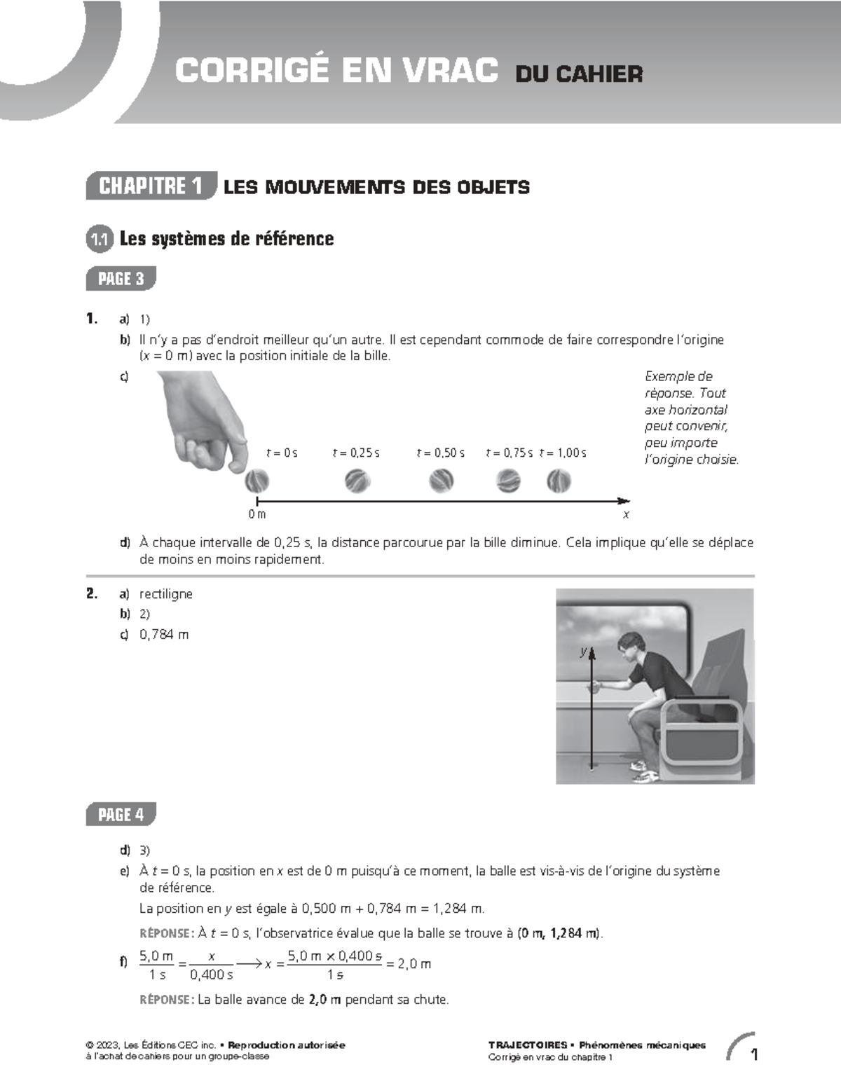 Corrigé en Vrac du Cahier C1: Trajectoires Mécaniques - Studocu