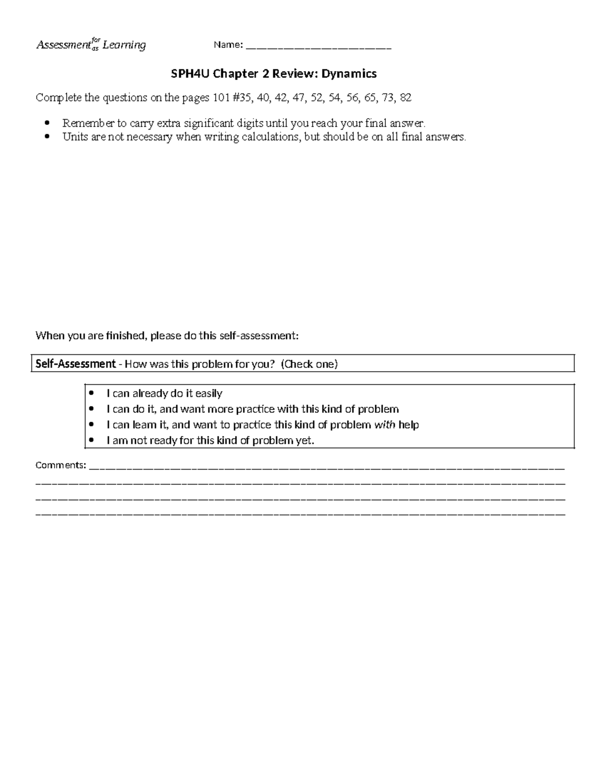 Chapter 2 Review - asd - Assessmentas for Learning Name ...