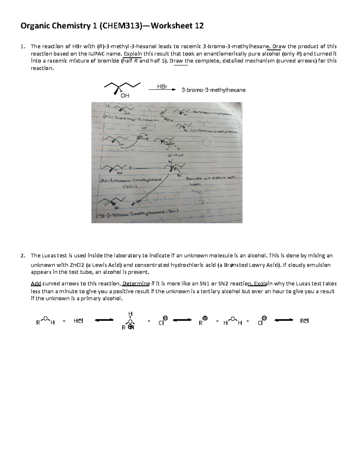 Organic Chemistry 1: Worksheet 12 - Mechanisms & Reactions Analysis - Studocu