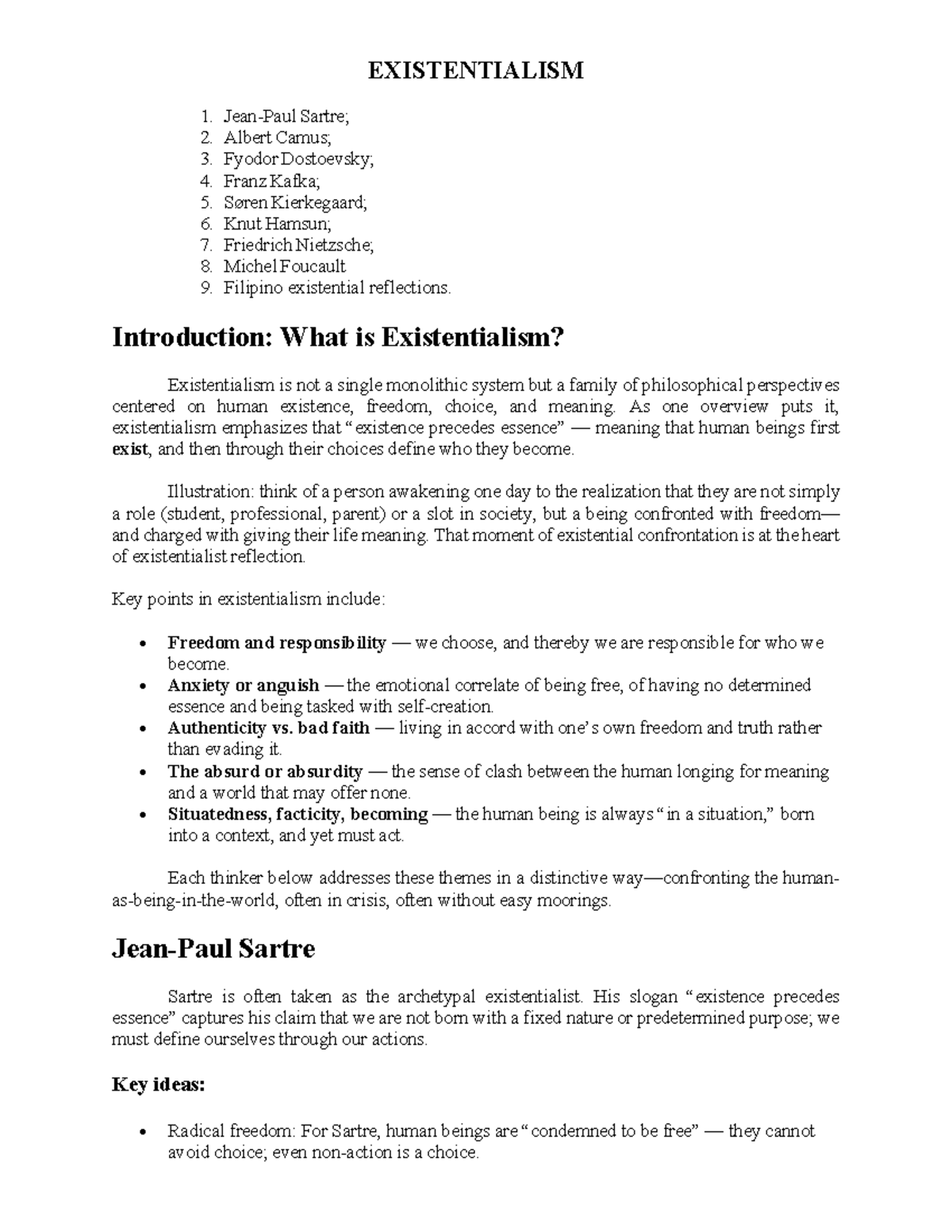 Existentialism Ethics: A Comprehensive Overview of Key Thinkers - Studocu