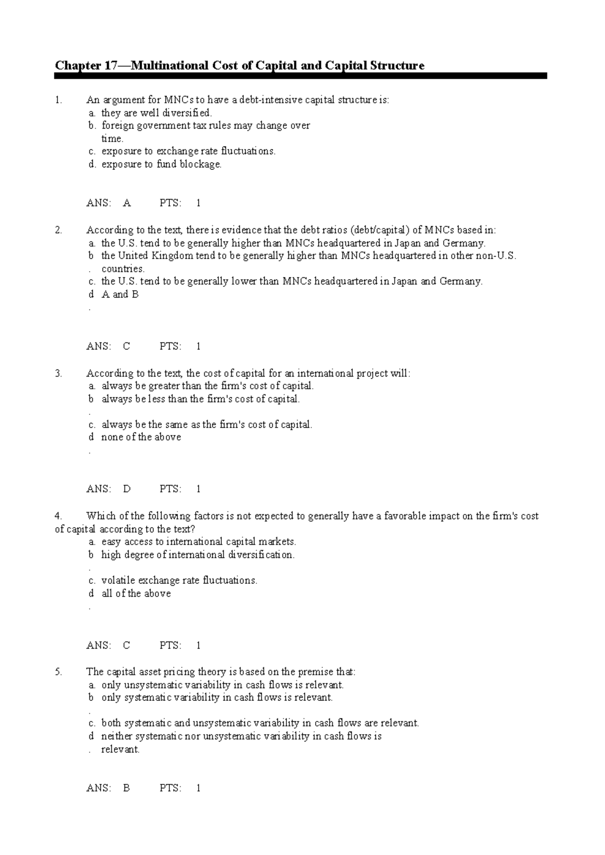 Chapter 17 - Cost of Capital and Capital Structure in MNCs - Studocu