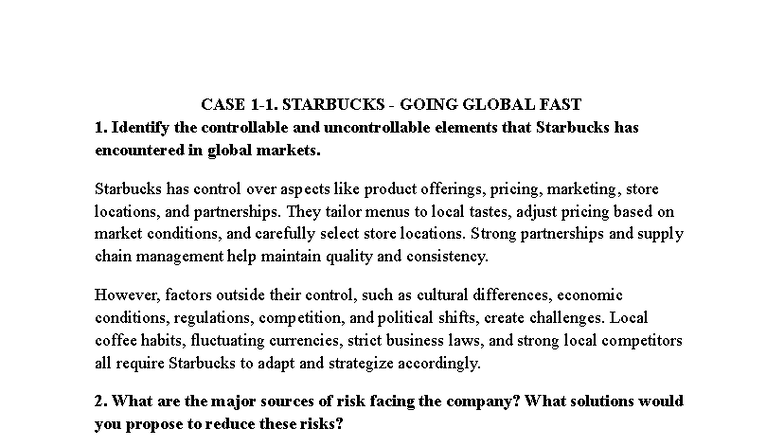 CASE STUDY: STARBUCKS' GLOBAL STRATEGY & CHALLENGES - Studocu