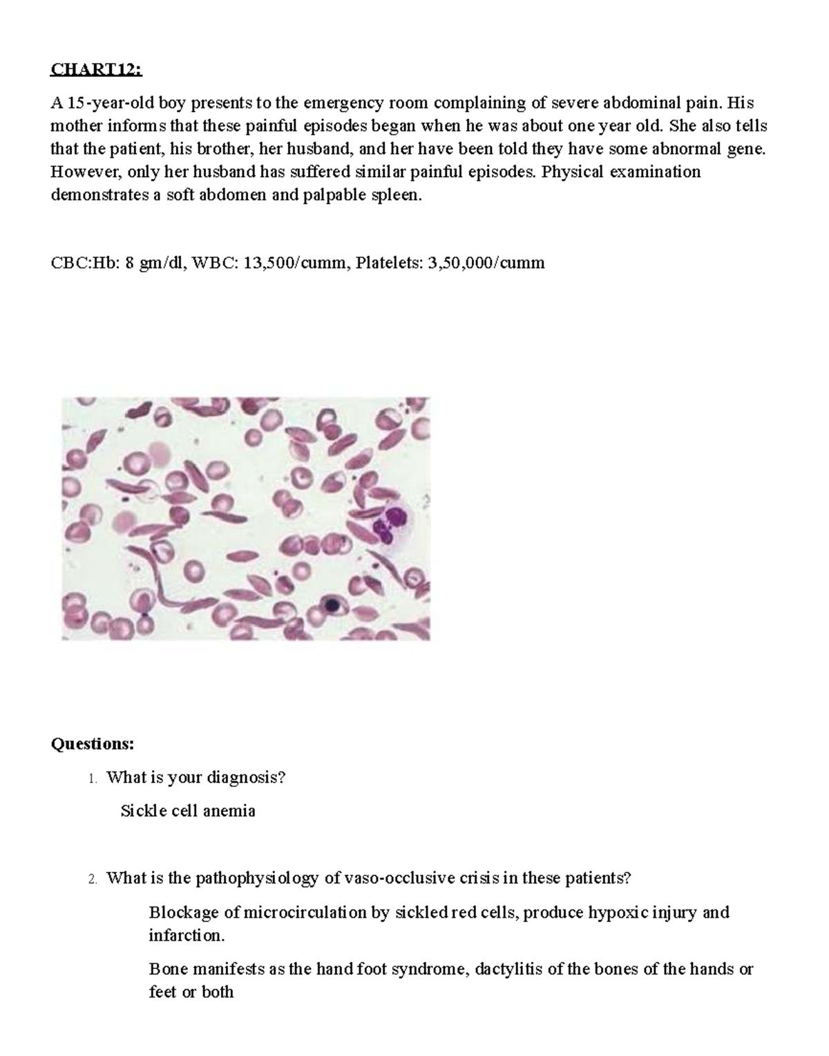 CHART12: Diagnosis and Pathophysiology of Hemolytic Anemias - Studocu