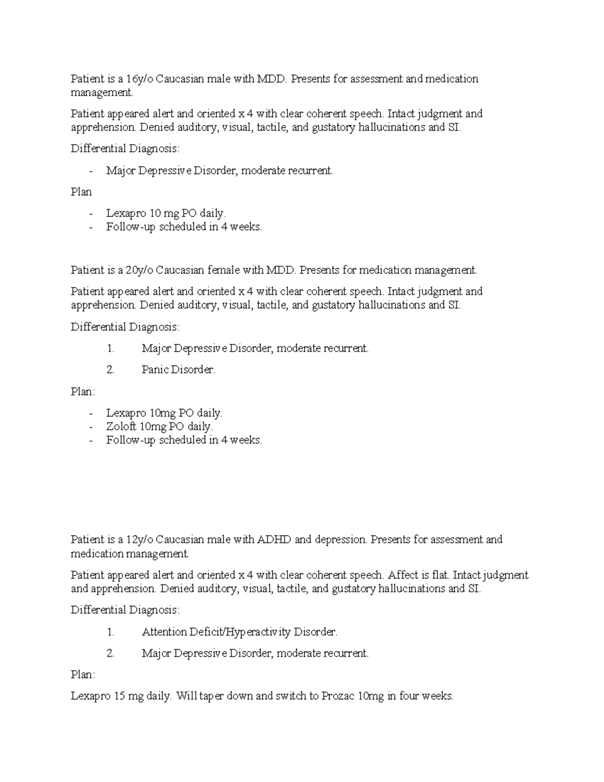 MDD & ADHD Patient Logs - Detailed Medication Management Notes - Studocu