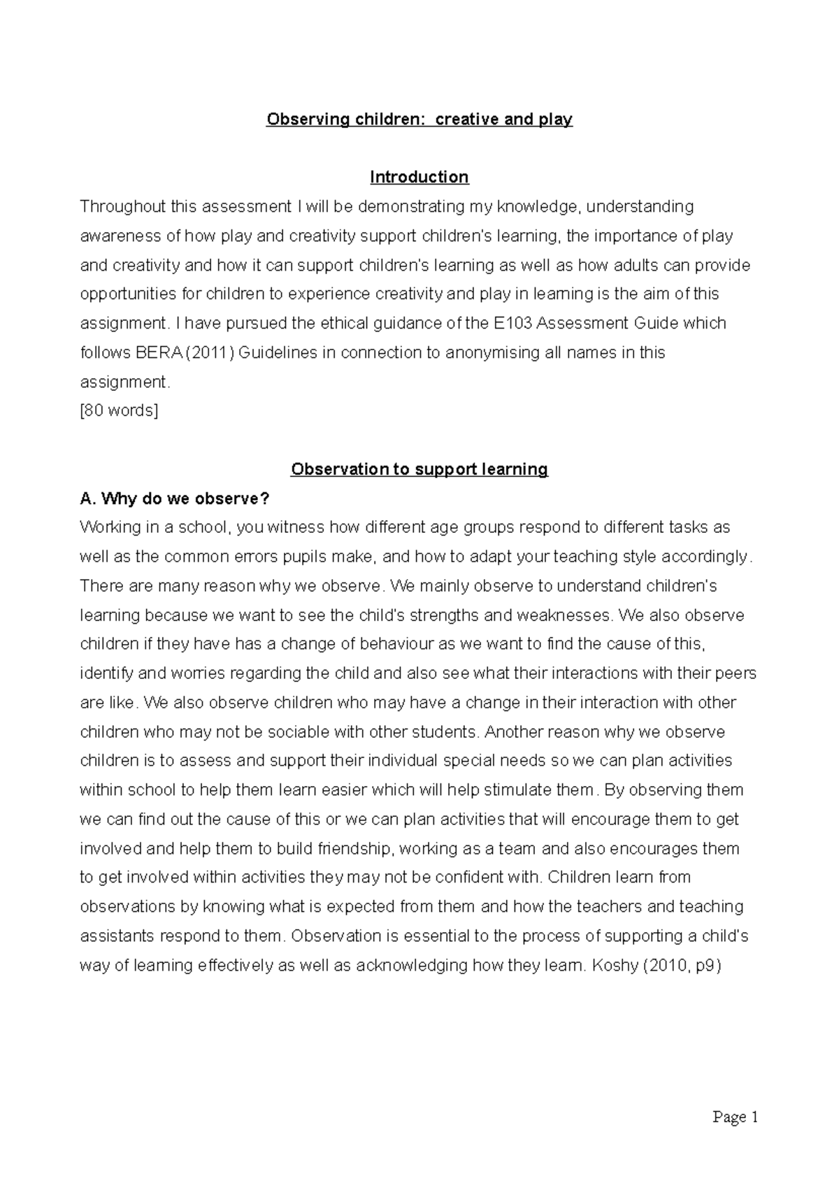 E103 TMA02: Observing Play and Creativity in Child Learning - Studocu