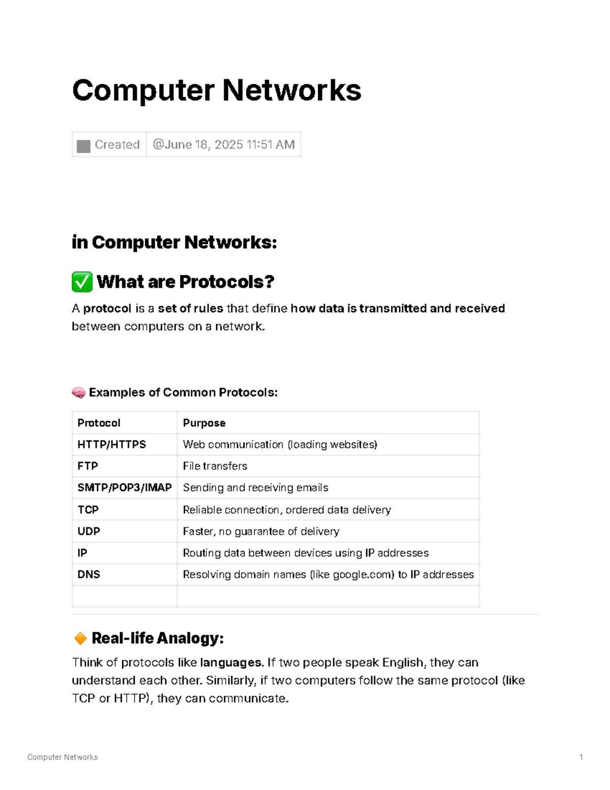 CN-1 Lecture Notes: Understanding Protocols and Data Packets in ...