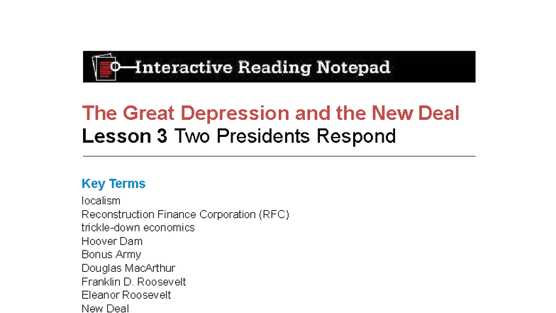Lesson 3: The Great Depression & New Deal Responses (HIST 101) - Studocu