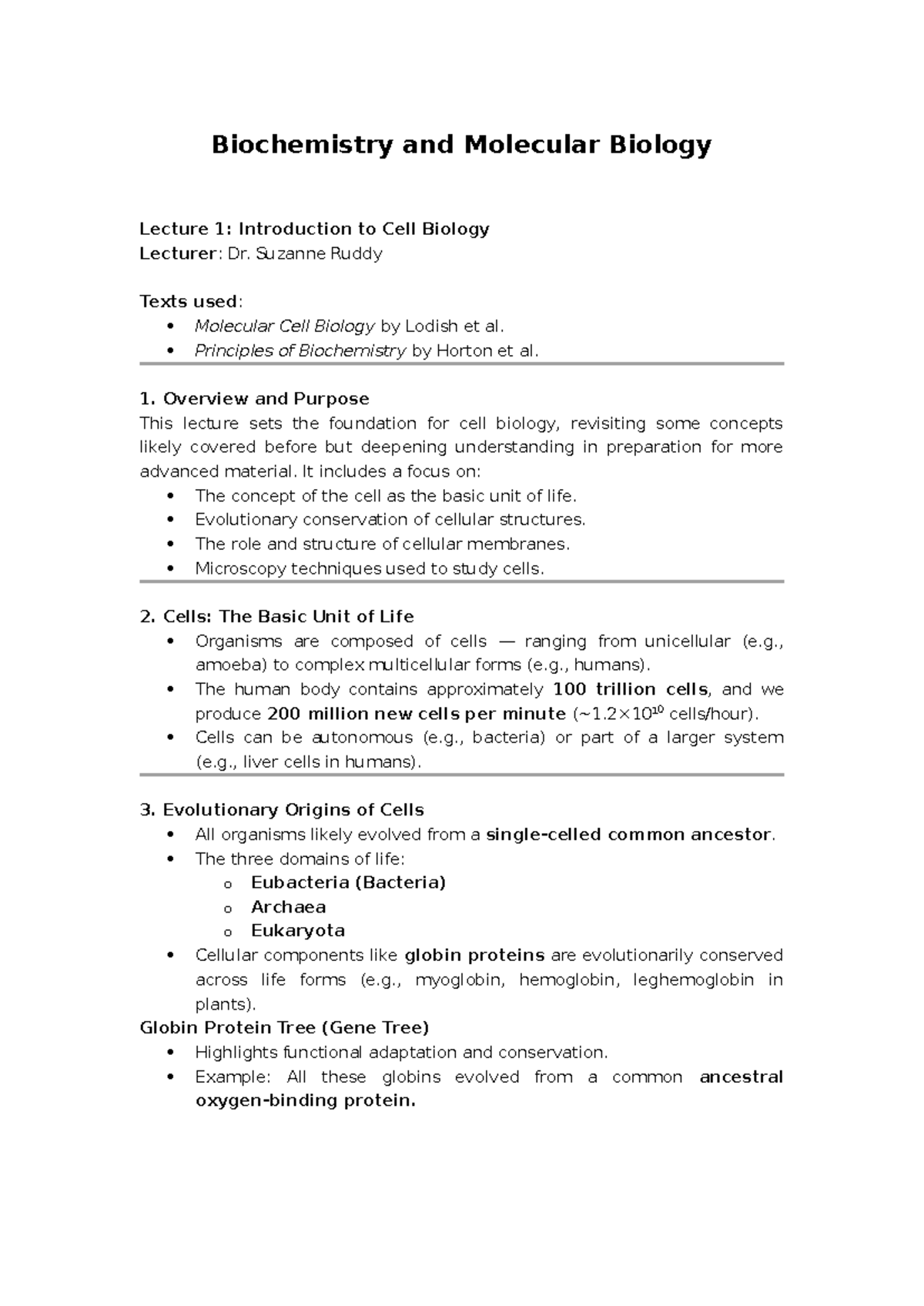 Biochemistry and Molecular Biology Lecture 1: Intro to Cell Biology ...