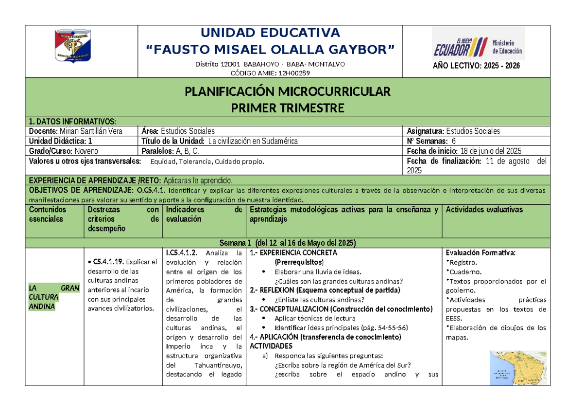 Planificación Microcurricular EESS 2025-2026: Primer Trimestre - Studocu