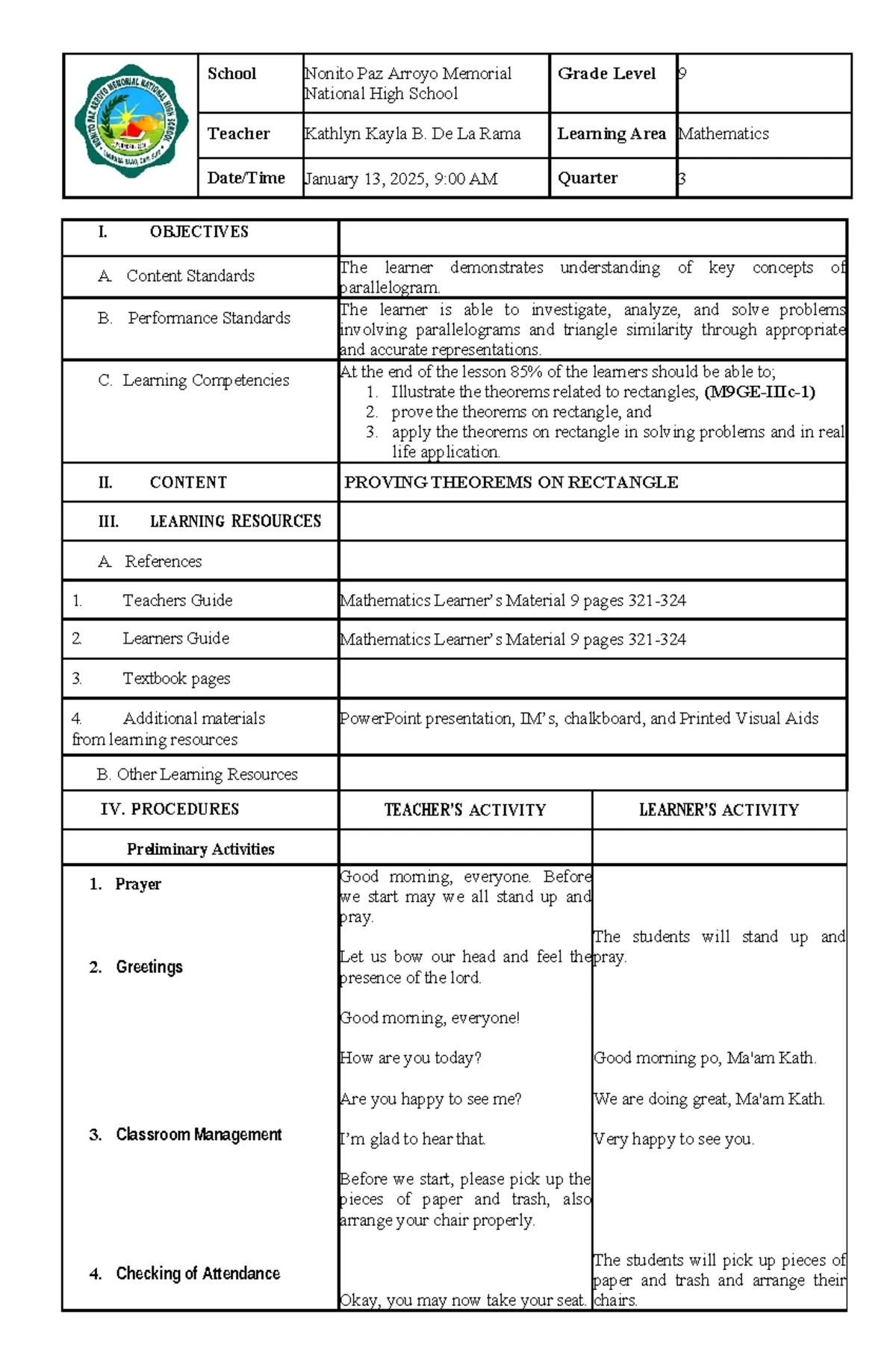 Masusing Banghay Aralin sa Araling Panlipunan 4: Bansa at Katangian ...