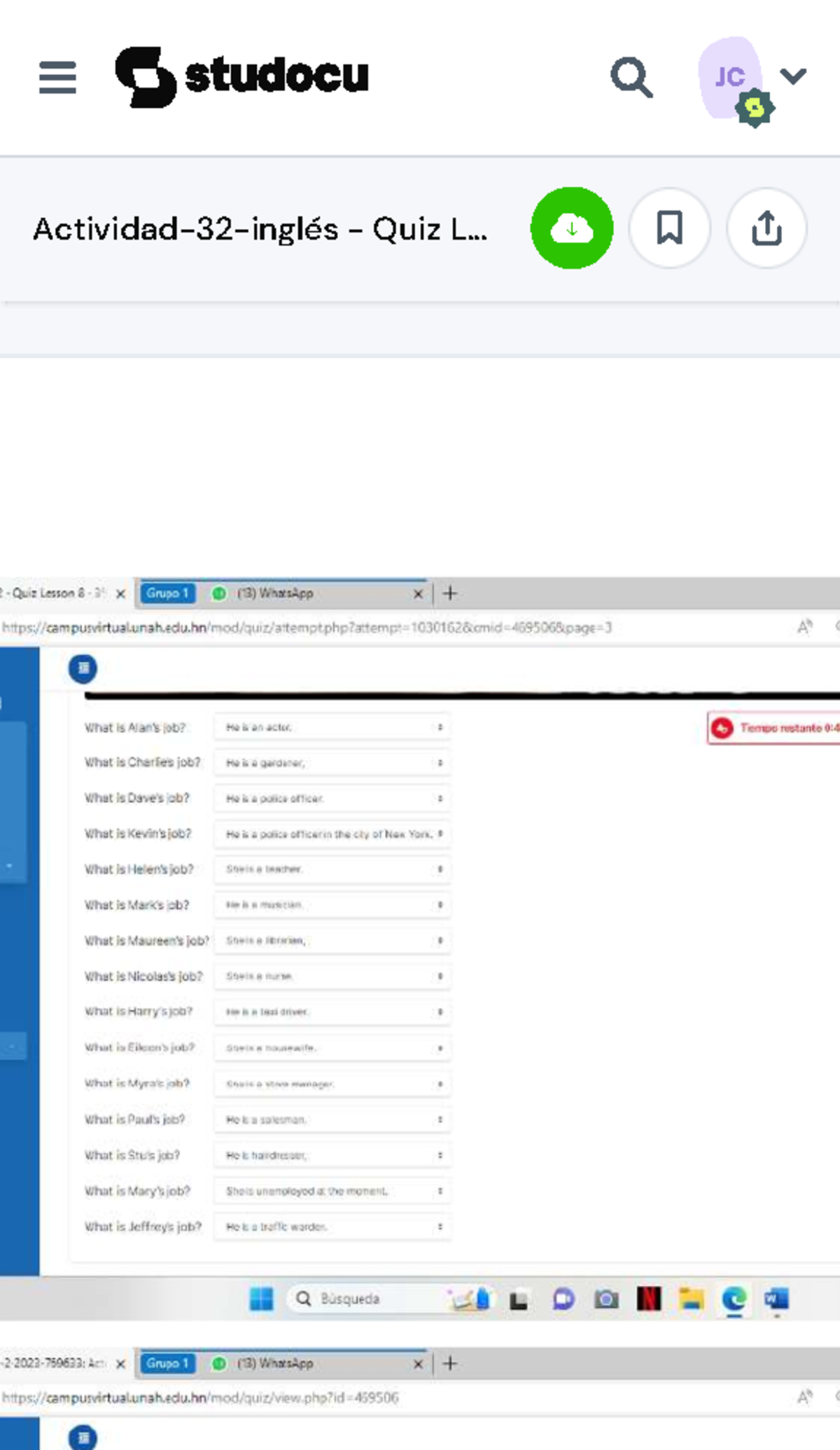Actividad 32 - Quiz Lesson 8 - Inglés I - Studocu - Studocu