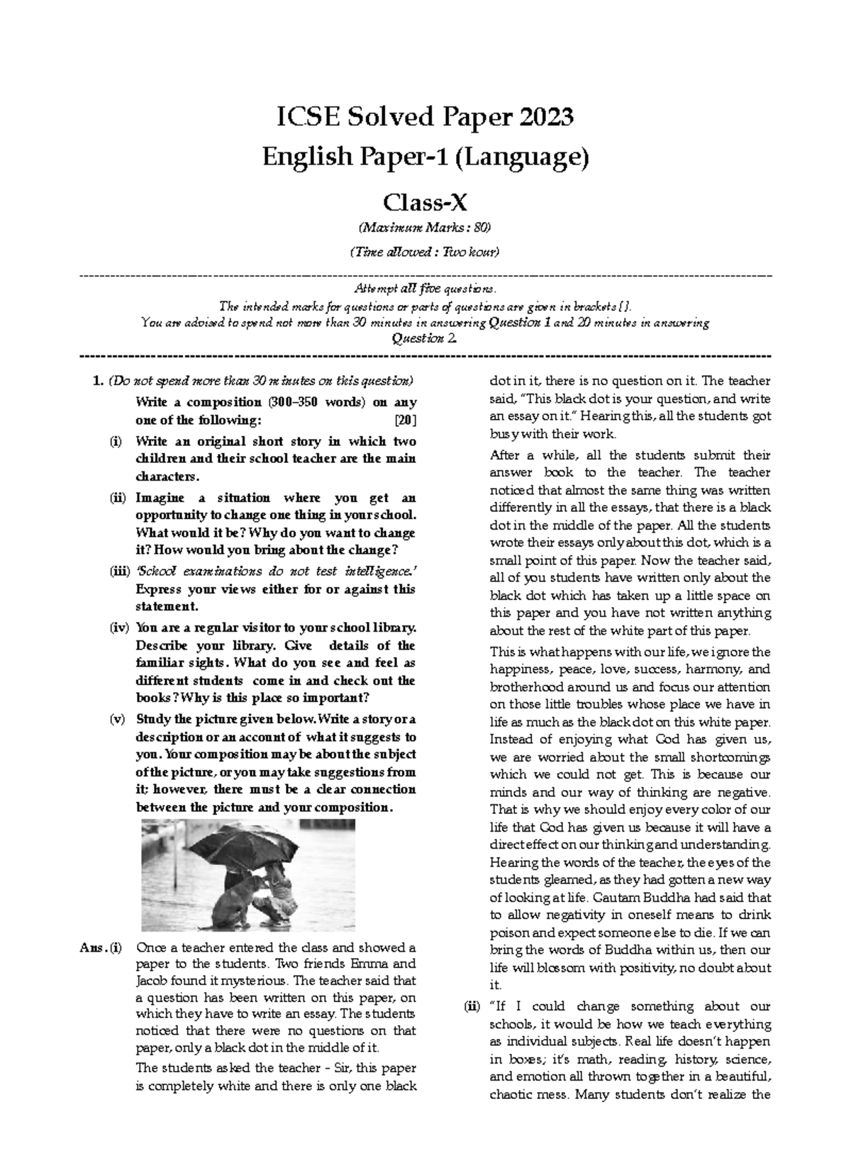 ICSE 2023 English Language Solved Paper Analysis and Insights - Studocu