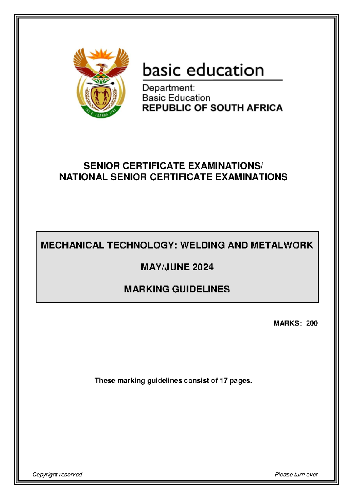 Mechanical Technology: Welding and Metalwork 2024 Marking Guidelines ...