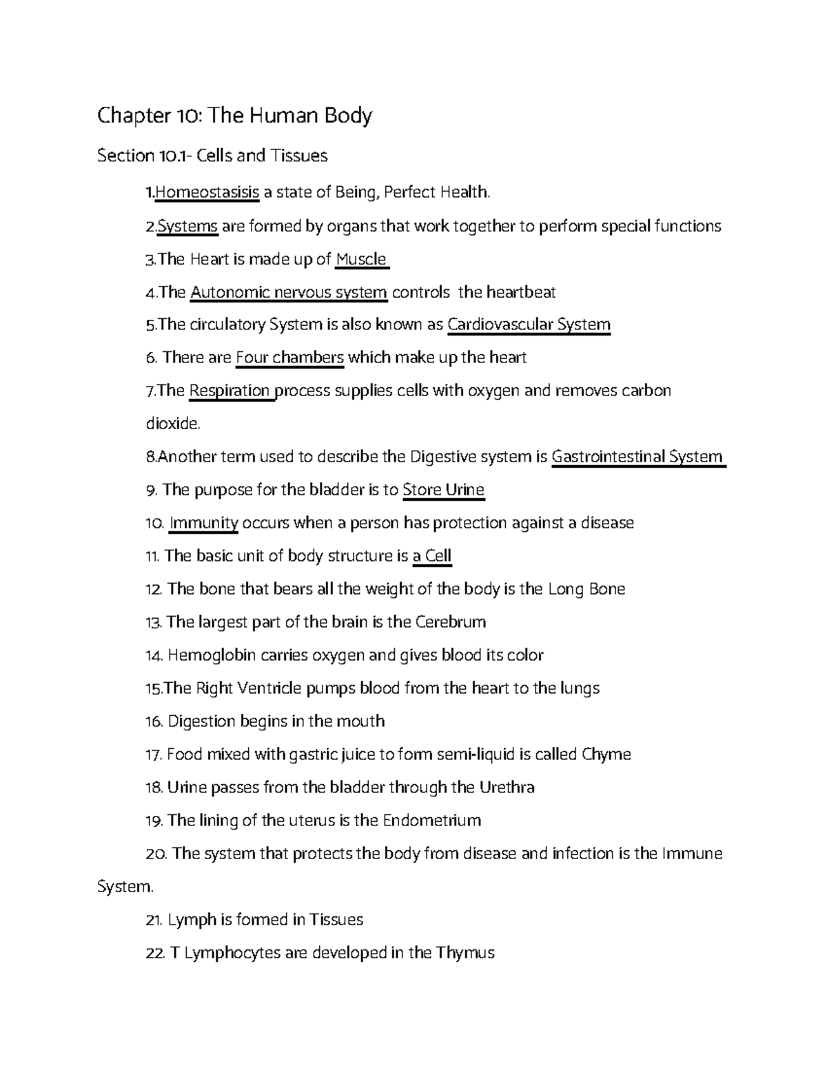 Chapter 10: The Human Body - An Overview of Cells & Systems - Studocu