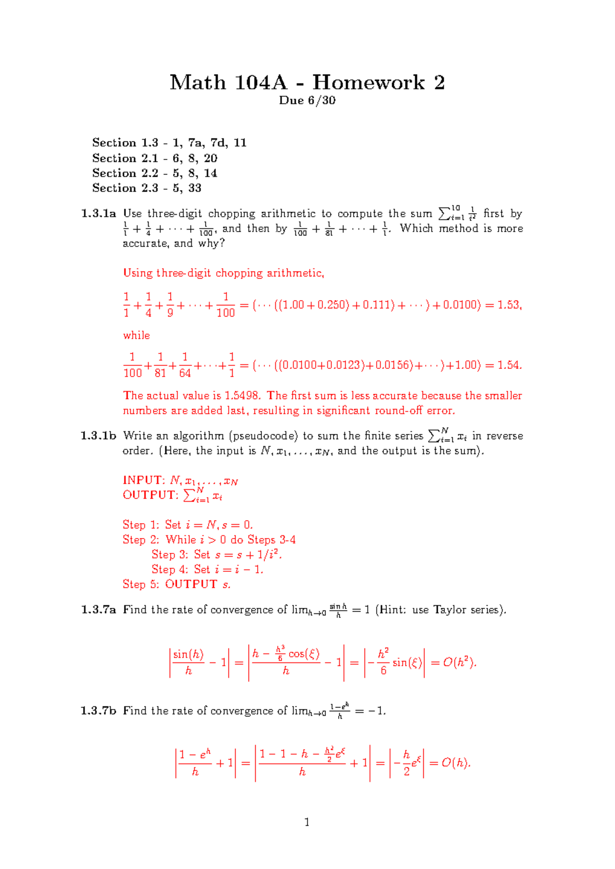 Math 104A - Homework 2 Solutions with Algorithms and Methods - Studocu