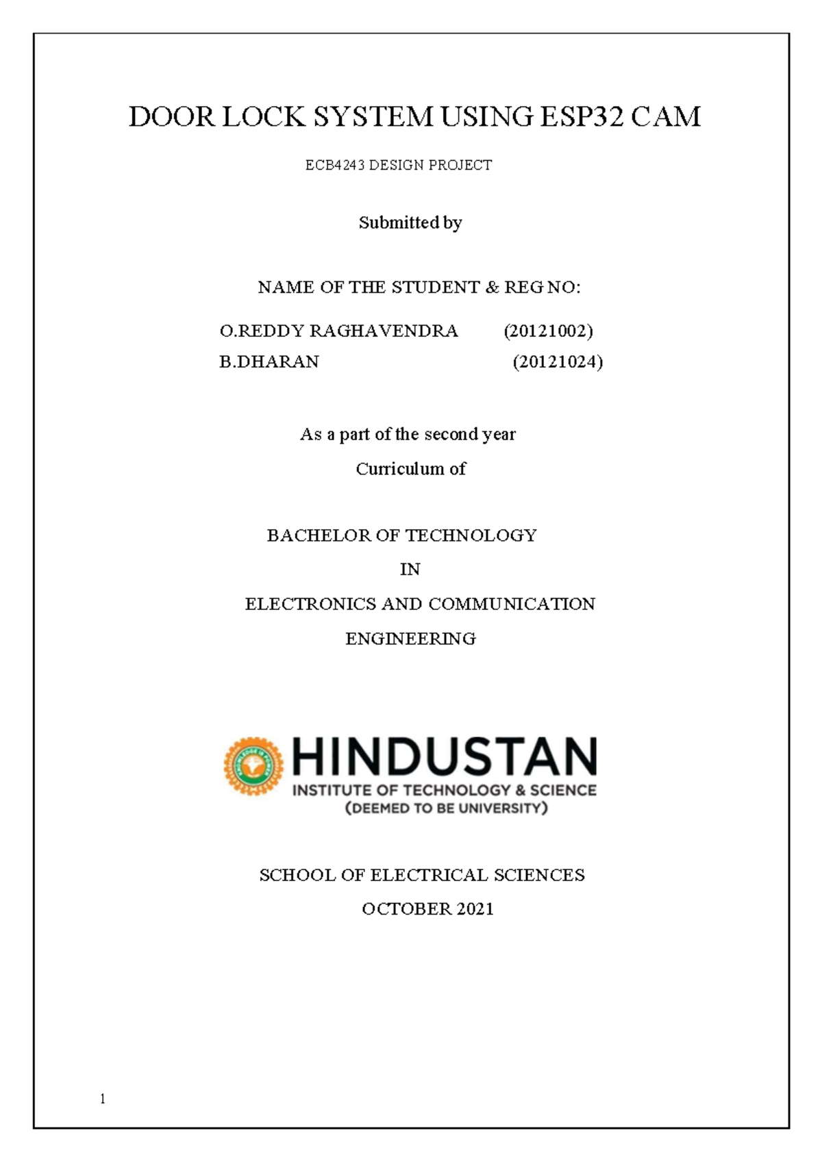 DOOR LOCK SYSTEM USING ESP32 CAM - ECB4243 DESIGN PROJECT - Studocu