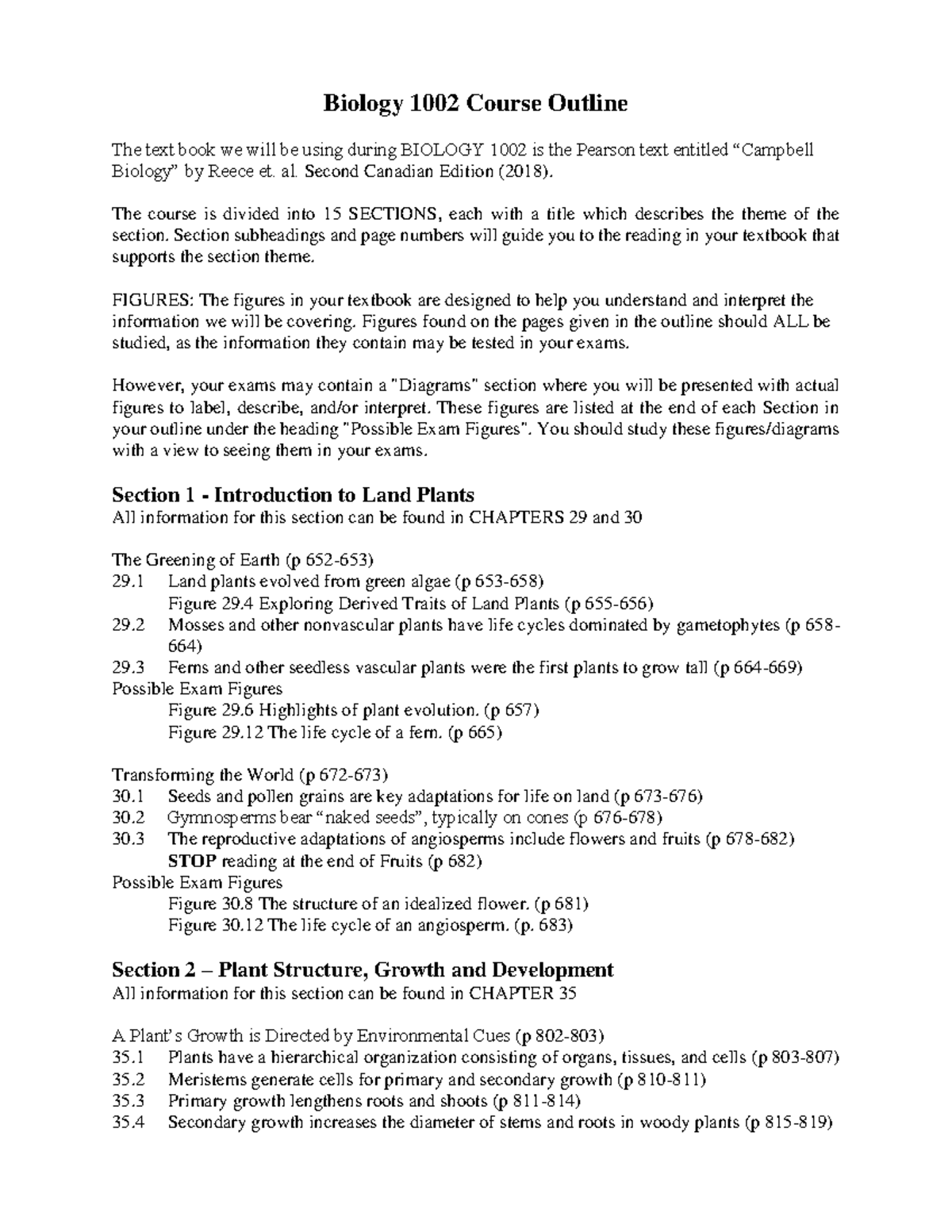 Biology 1002 Course Outline Winter 2018 - Biology 1002 Course Outline ...