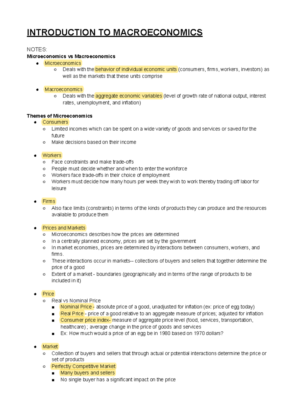 Econ 102 M Compiled Exercises Introduction To Macroeconomics Notes