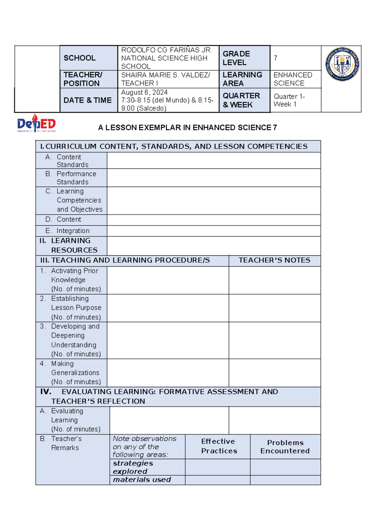 Lesson Exemplar Template - SCHOOL RODOLFO CG FARIÑAS JR. NATIONAL ...