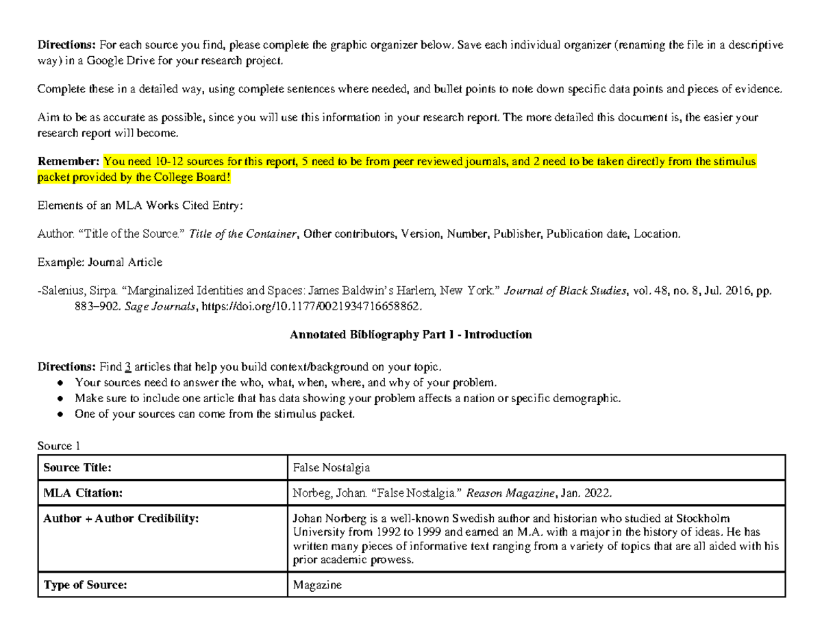 Annotated Bib Notes for Research Project: ANTH 202 - Studocu