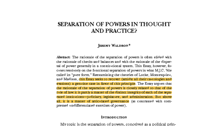 Separation of Powers: A Critical Examination of Theory and Practice ...