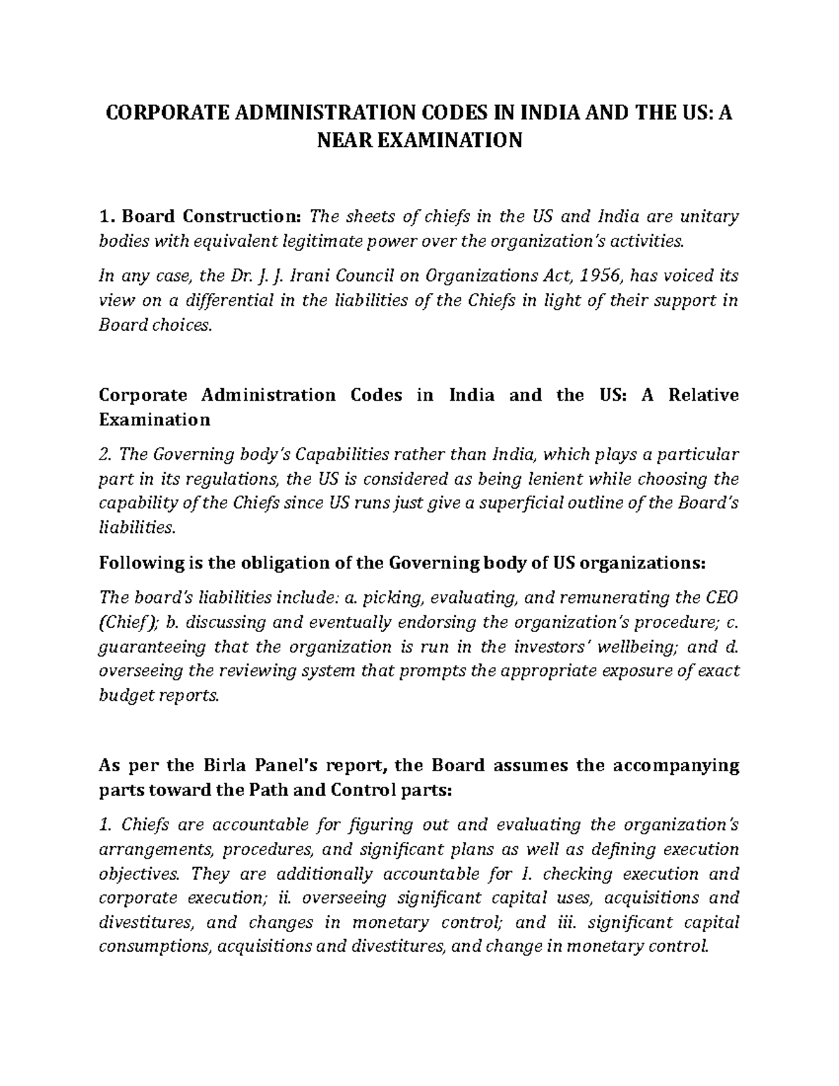 Corporate Administration Codes IN India AND THE US - CORPORATE ADMINISTRATION CODES IN INDIA AND ...