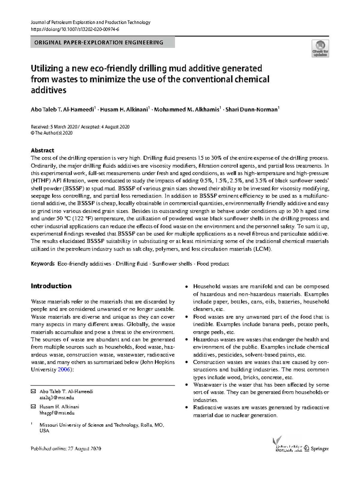 Utilizing Eco-Friendly Drilling Mud Additive from Waste Materials - Studocu