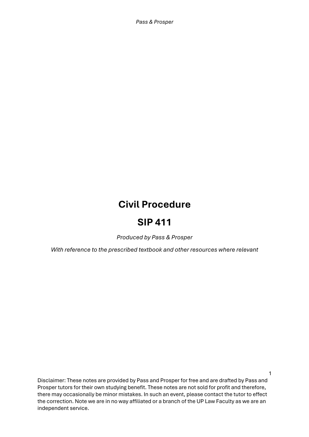SIP 411 - Civil Procedure Semester Test 1 Study Notes - Studocu