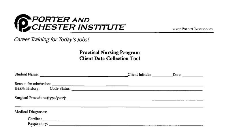 Client Data Collection Tool for Practical Nursing Program (PN 101 ...