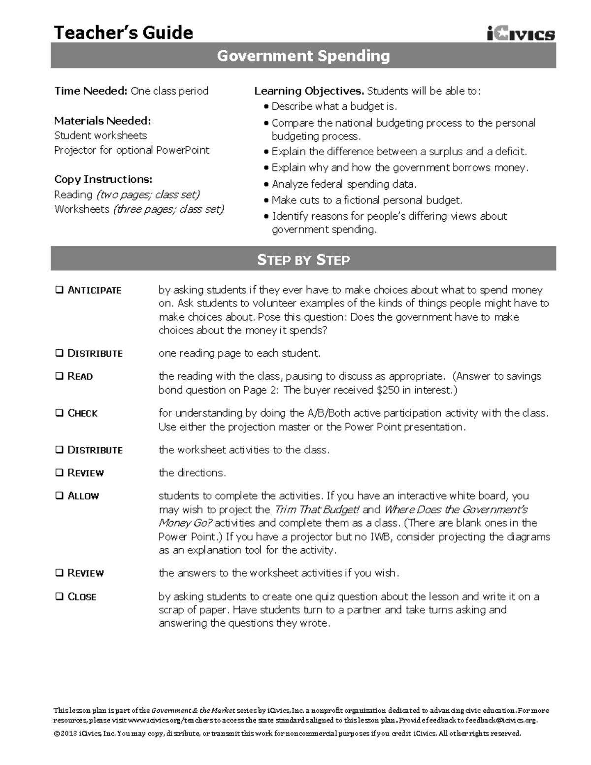 Govt Spending Lesson Plan: Understanding Budgets & Choices - Studocu