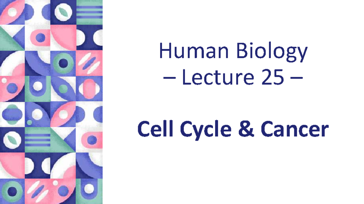 Human Biology - Lecture 25: Cell Cycle & Cancer Checkpoints - Studocu