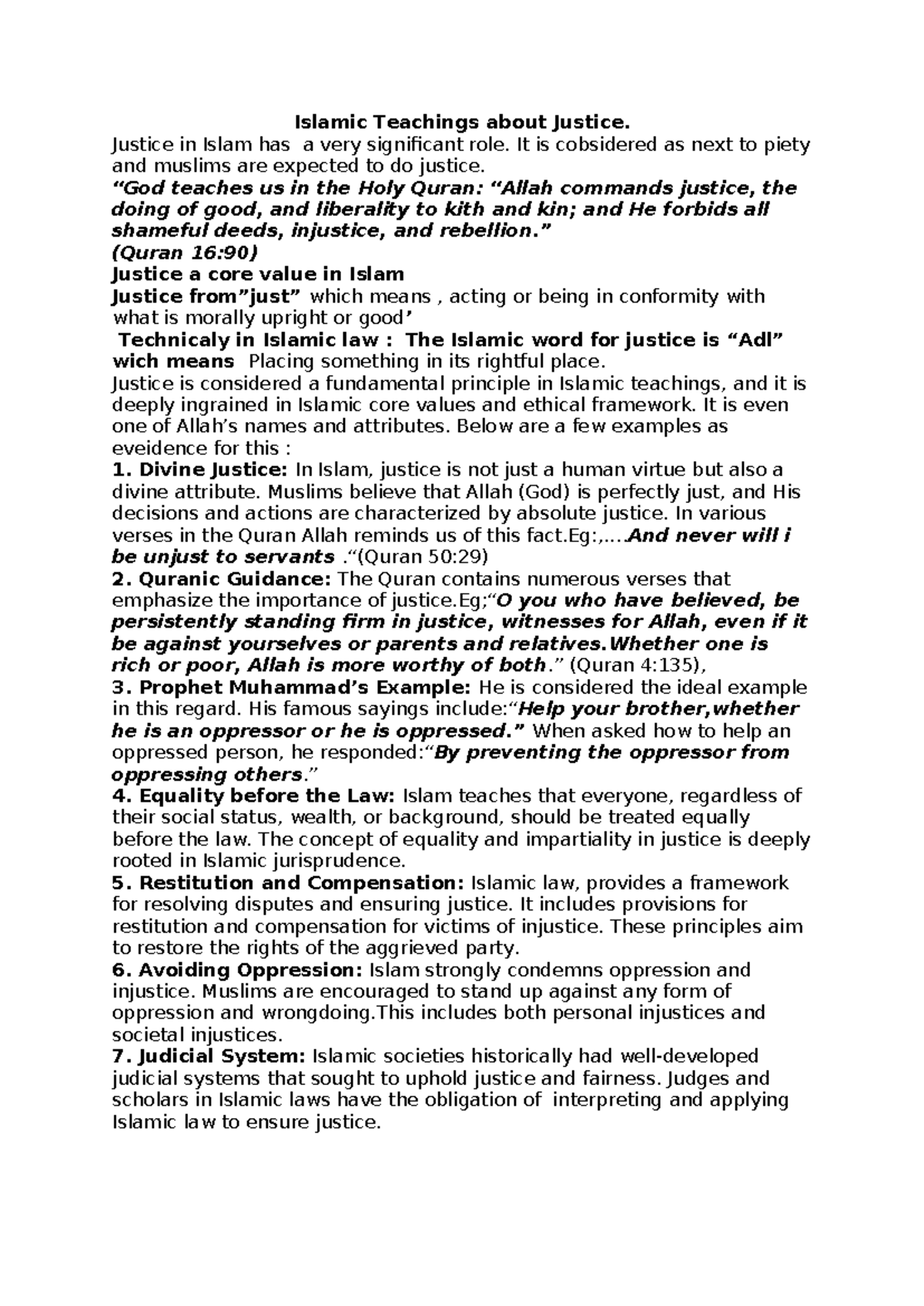 Islamic Teachings on Justice: Insights from Quran & Sunnah (03-ILS) - Studocu