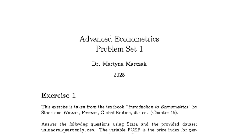 Advanced Econometrics (ECON 202) Problem Set 1: Inflation Modeling ...