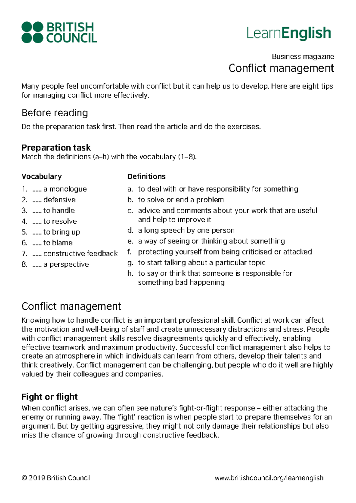 Business English Lesson: Effective Conflict Management Tips - Studocu