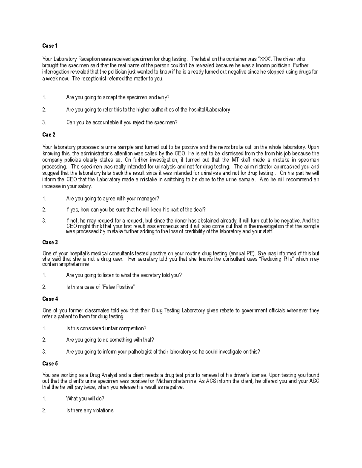 Case Studies on Drug Testing Ethics and Accountability (LAB 101) - Studocu