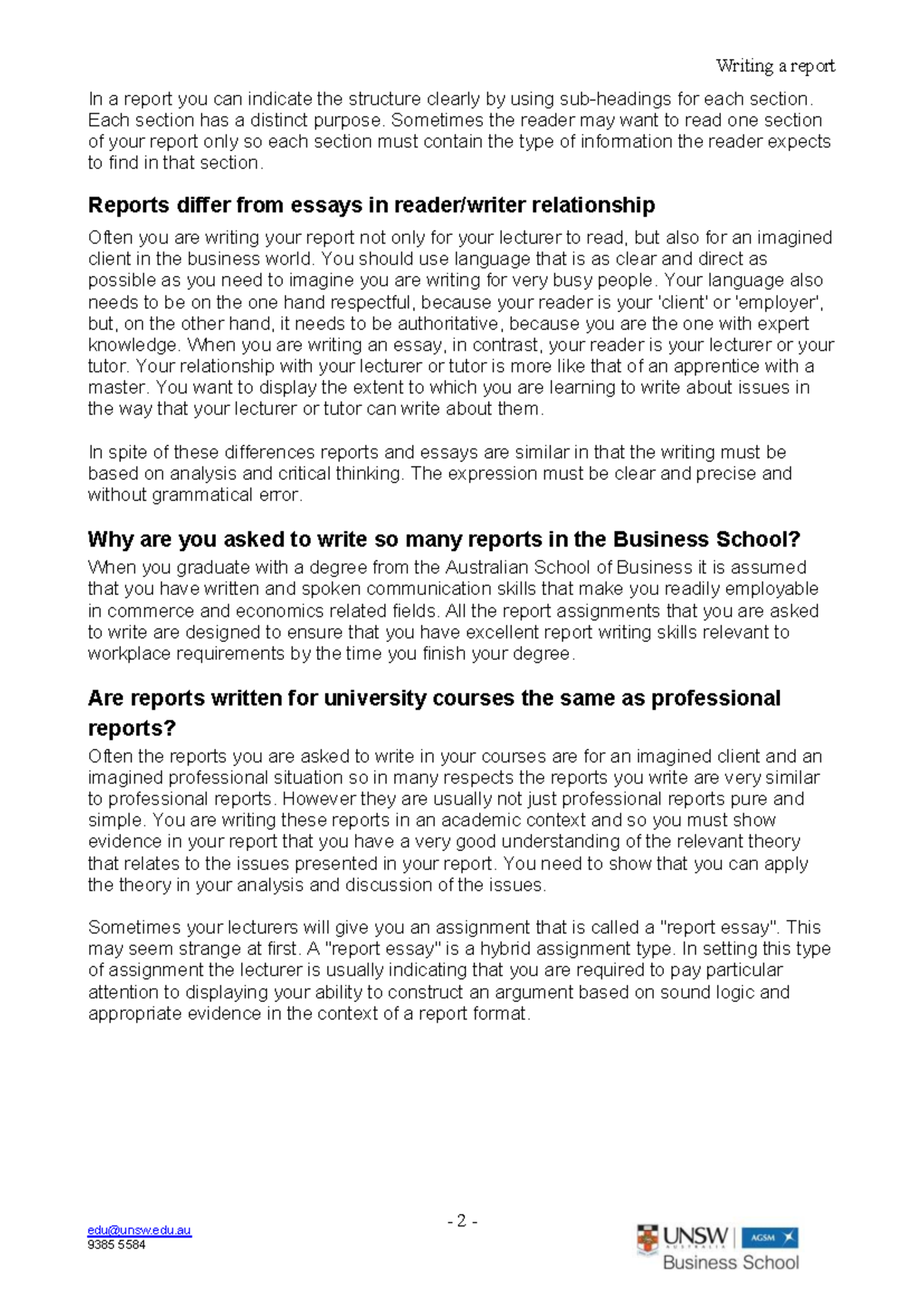 Writing a Report: Structure and Guidelines for 9385 5584 - Studocu