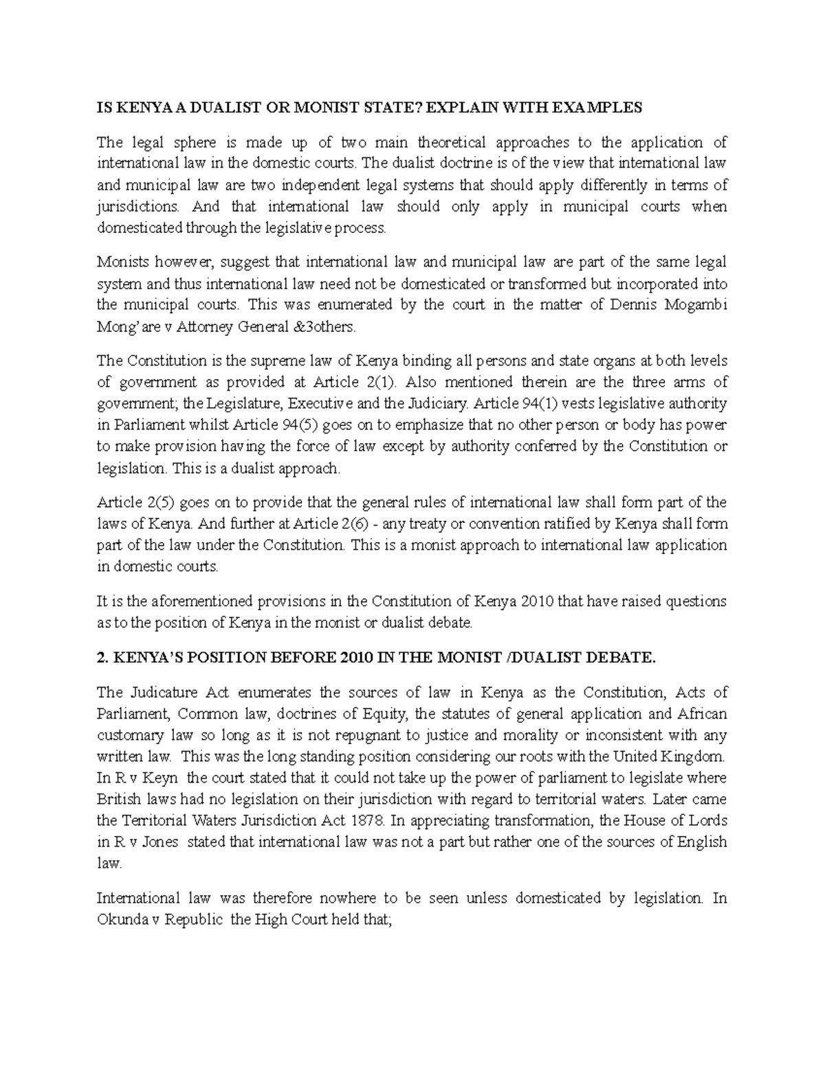 IS Kenya a Dualist or Monist State? An In-depth Analysis of Legal ...