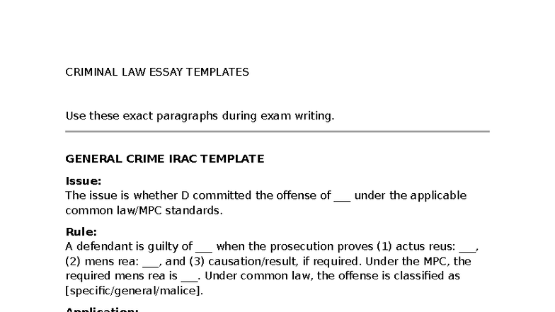 Criminal Law Essay Templates for Final Exam (CRIM 101) - Studocu