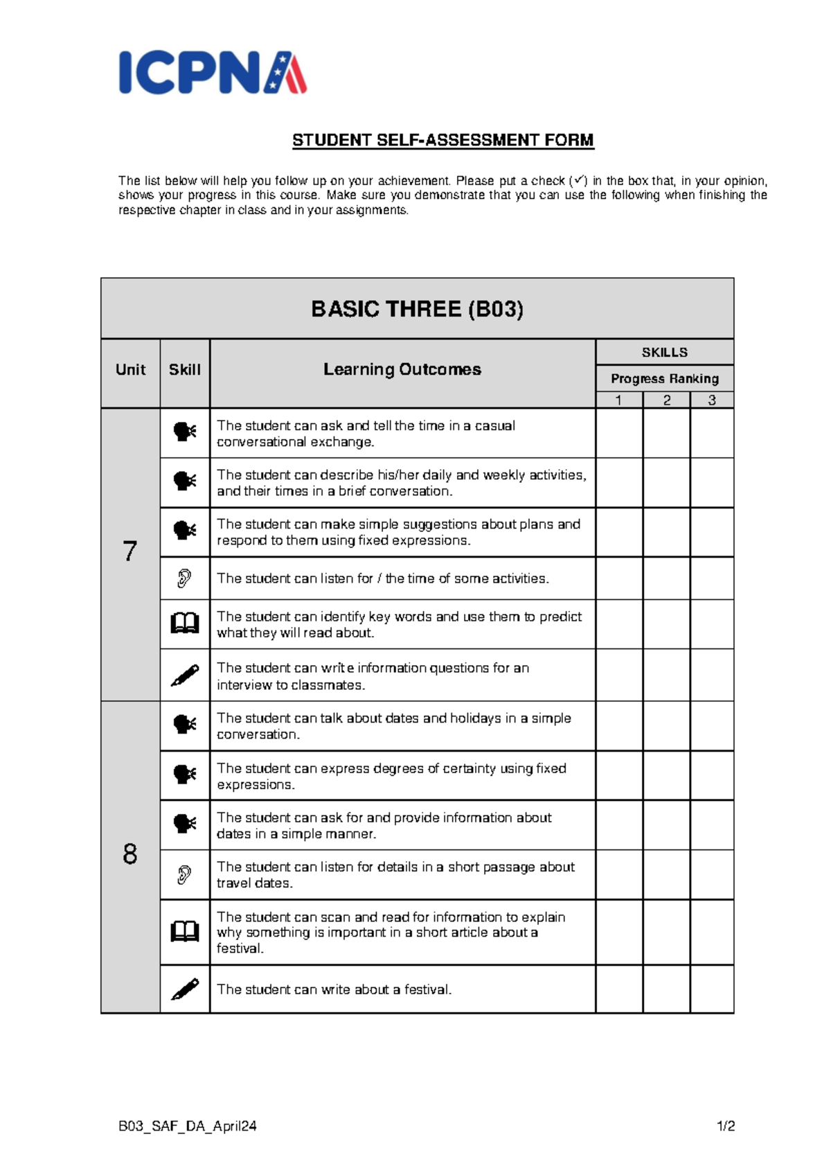 B03 Student Self-assessment Form - B0 3 _SAF_DA_April24 1 / STUDENT SELF-ASSESSMENT FORM The ...