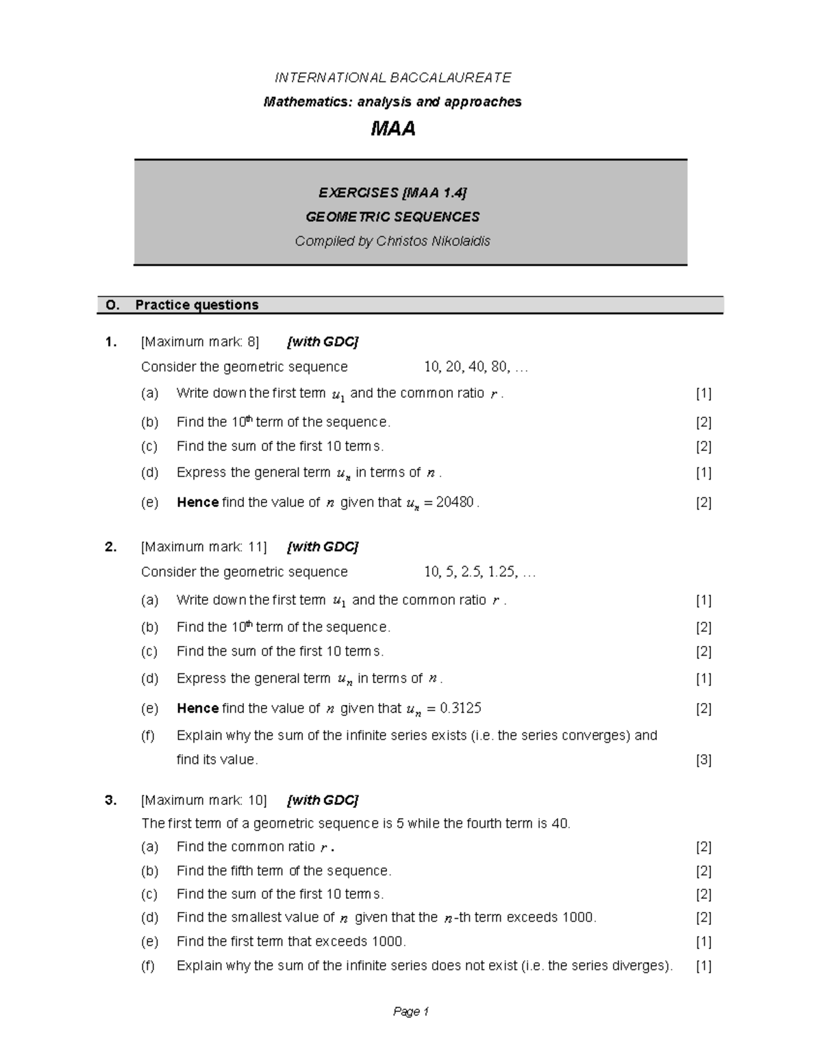 MAA 1 - Practice Papers for Math AA: Geometric Sequences and Series ...