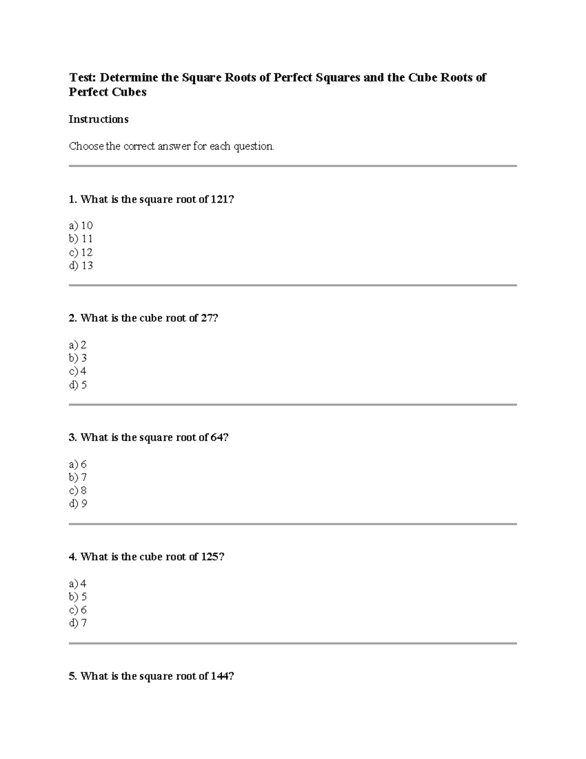 2nd exam in math 7 - to give sample - Test: Determine the Square Roots ...