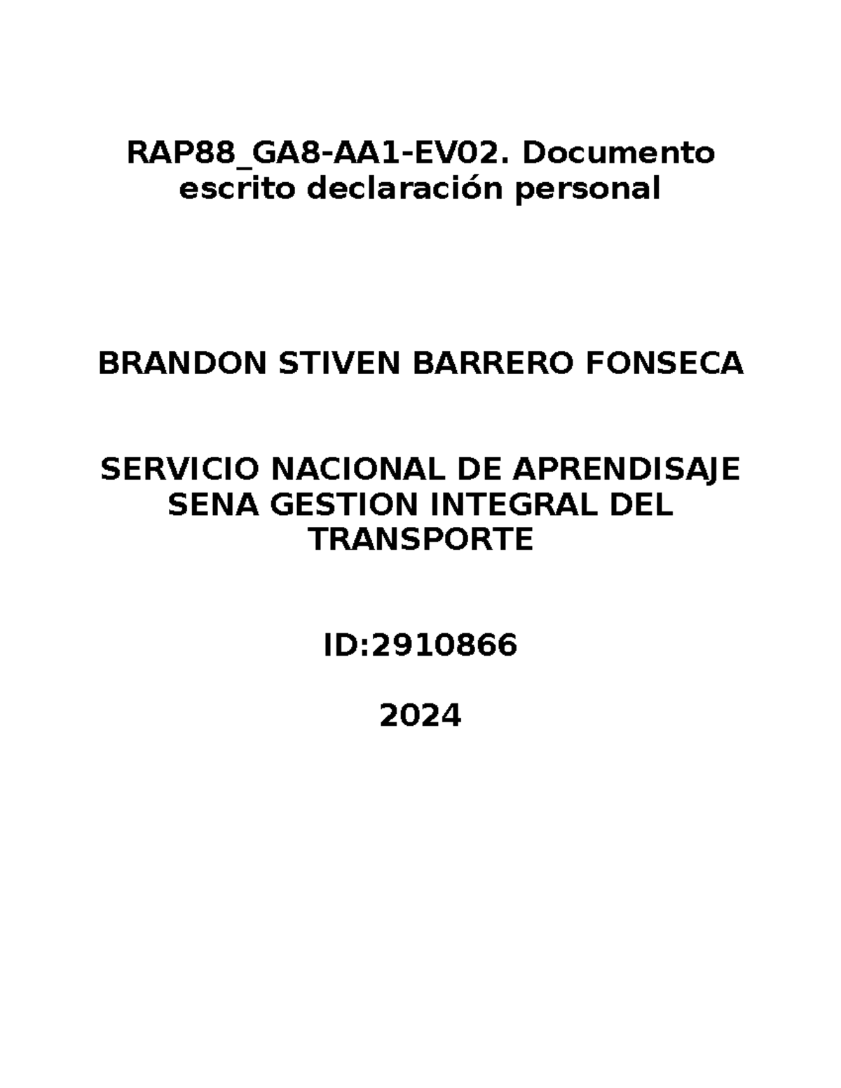 Declaración Personal de Brandon Stiven Barrero Fonseca - SENA 2024 ...