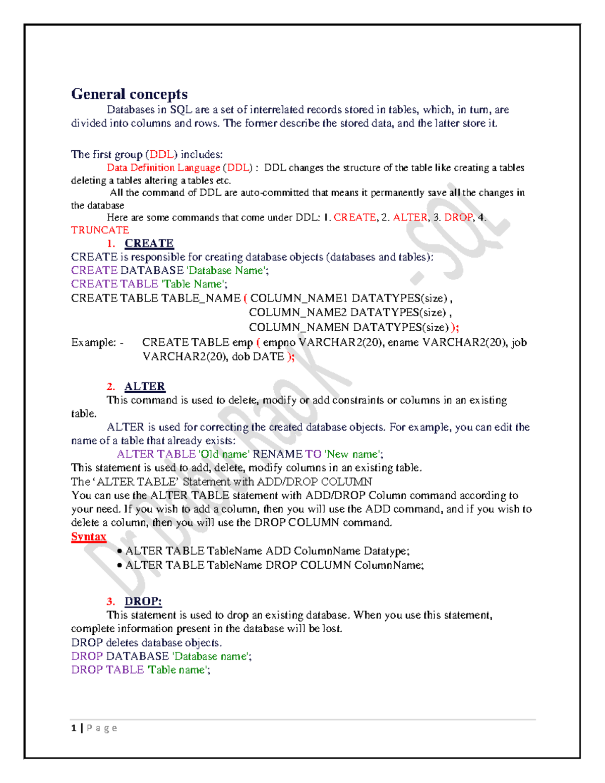 Module 3 - SQL Fundamentals: Understanding DDL & Key Commands - Studocu