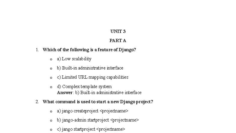 UNIT 3 QB - Django Features, MVC, and Template System Insights - Studocu