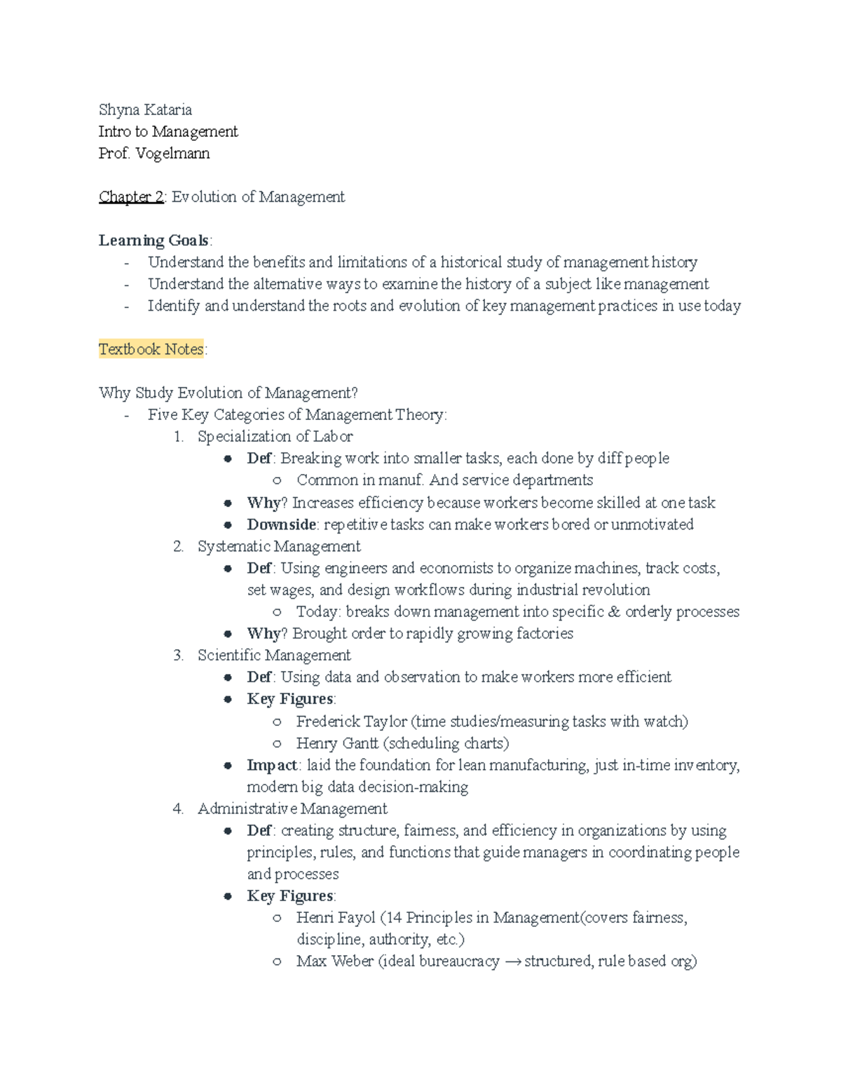 Intro to Management (MGT101) - Chapter 2: Evolution of Management - Studocu