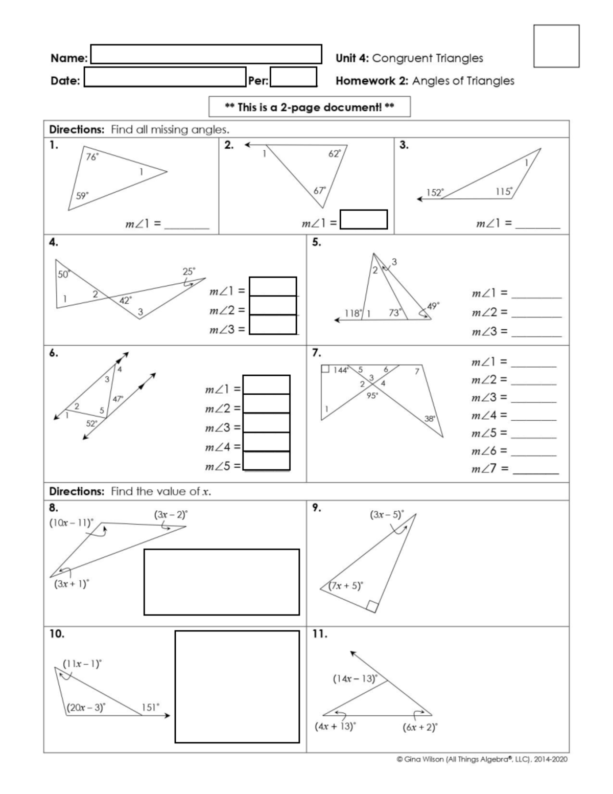 Geometry NTI Snow Day #4: Unit 4 Homework 2 - Angles of Triangles - Studocu