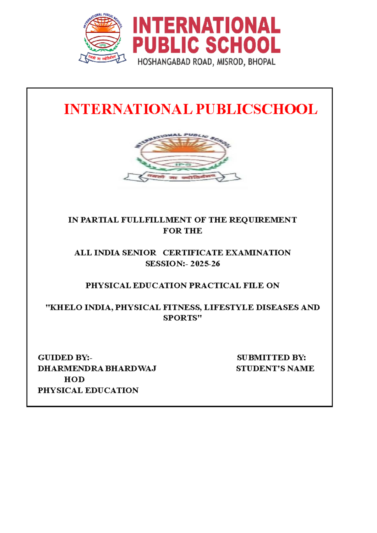 Physical Education Practical File: Class XII - Fitness & Lifestyle ...